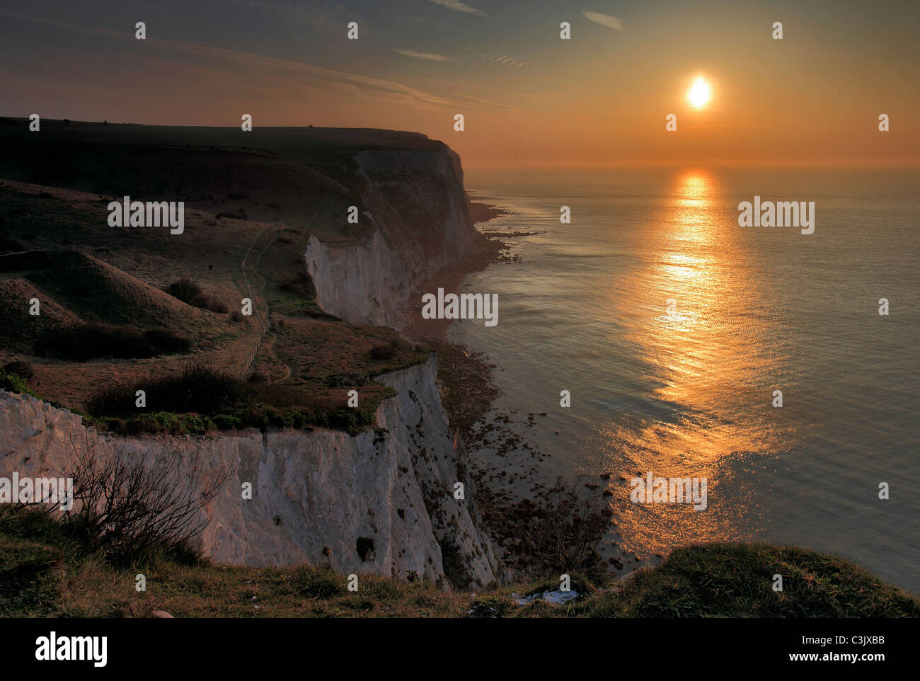 Sunrise over the White Cliffs of Dover, Kent, England, UK Stock Photo ...