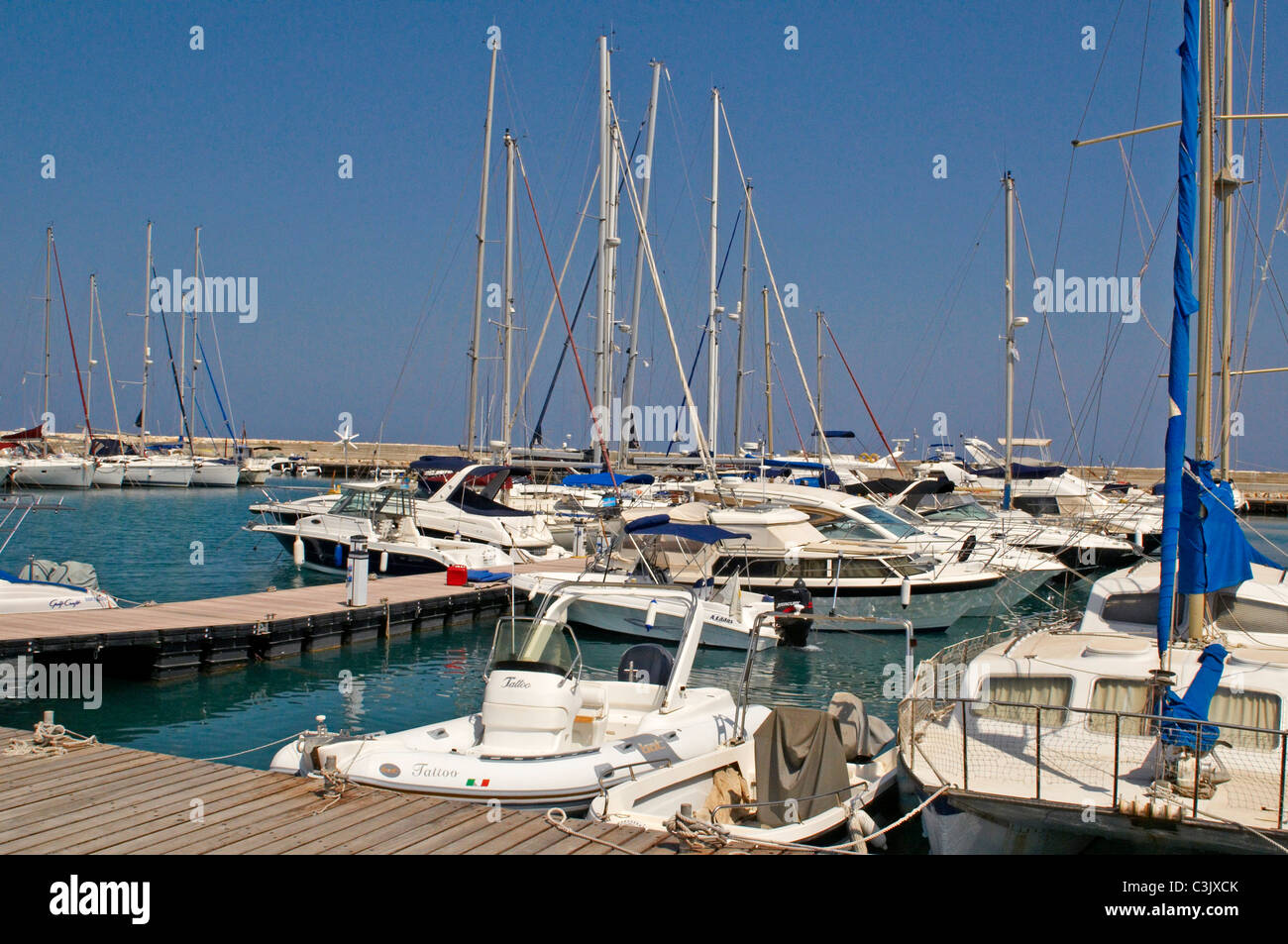 The marina area of the old harbour at Lakki the small town in the ...