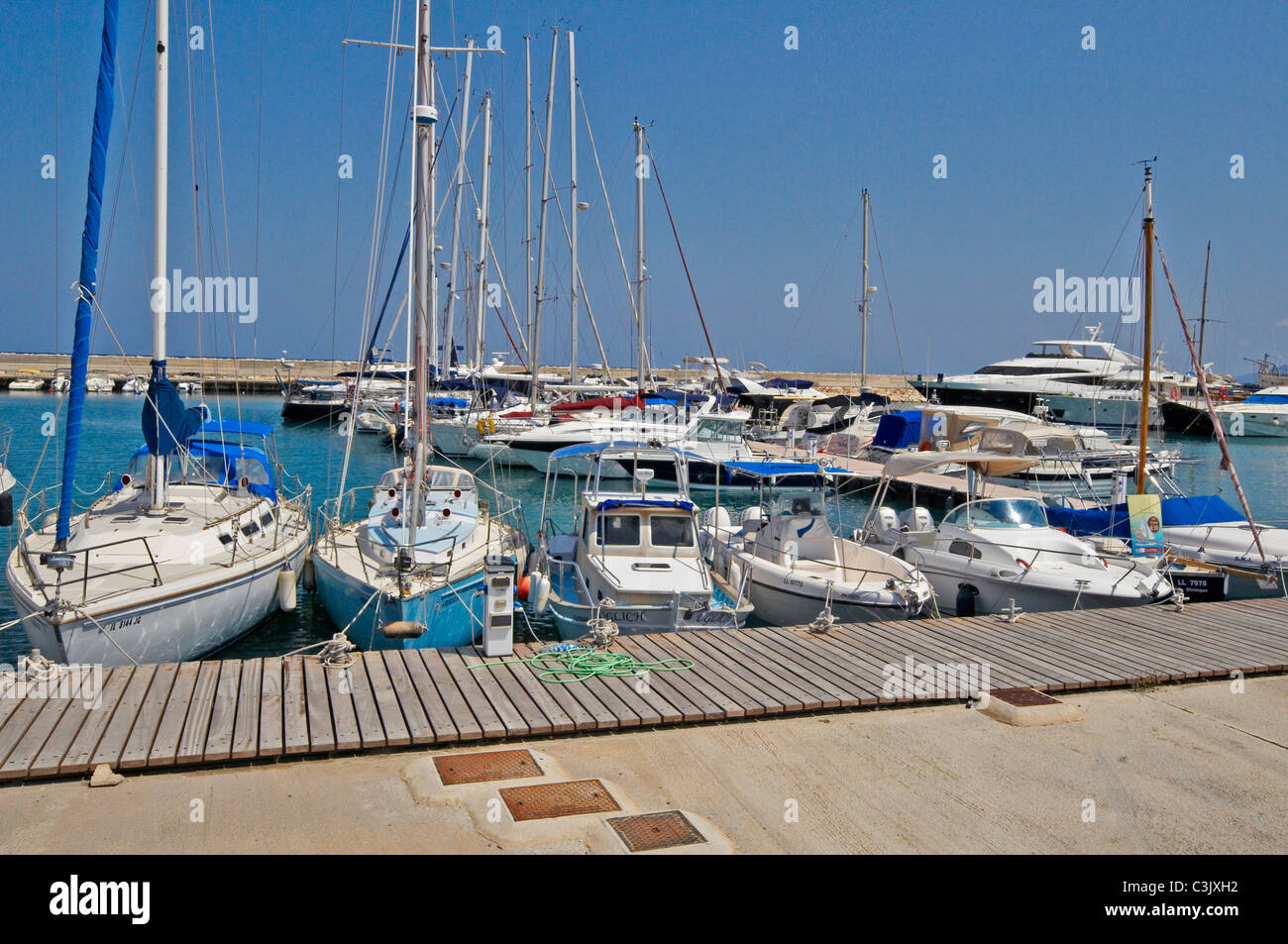 The marina area of the old harbour at Lakki the small town in the ...