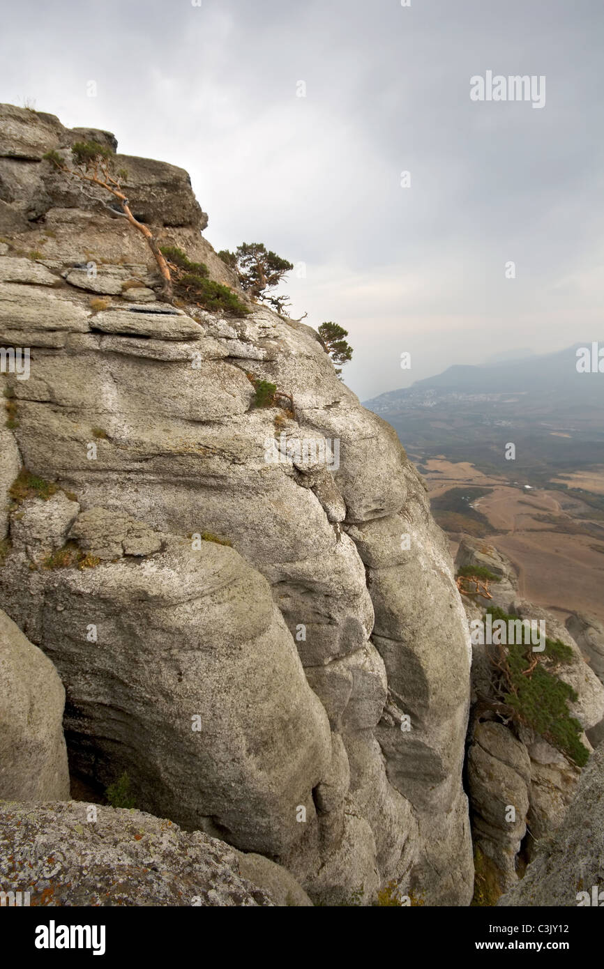 Rocky columns in Crimea mountains. Wild rock landscape. Demerdgi ...