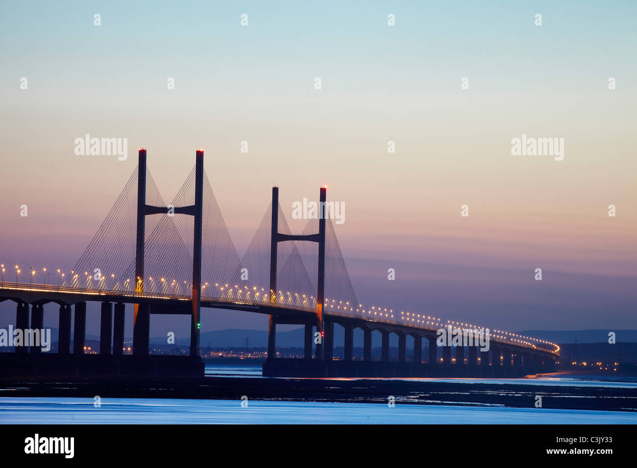 The Second River Severn Bridge Crossing at Dusk. The Bridge connects ...