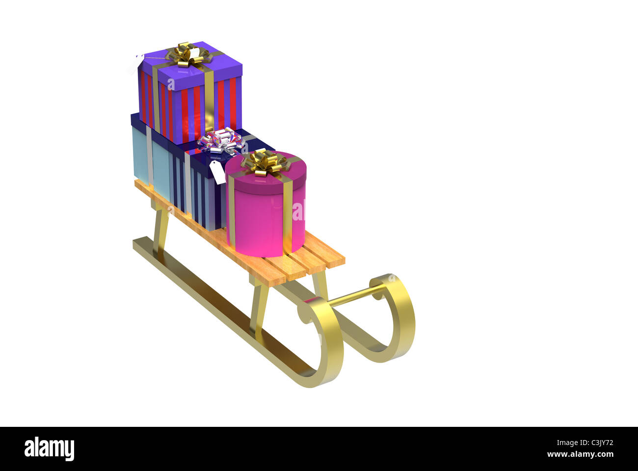Sleigh with colorful gifts isolated on white Stock Photo - Alamy