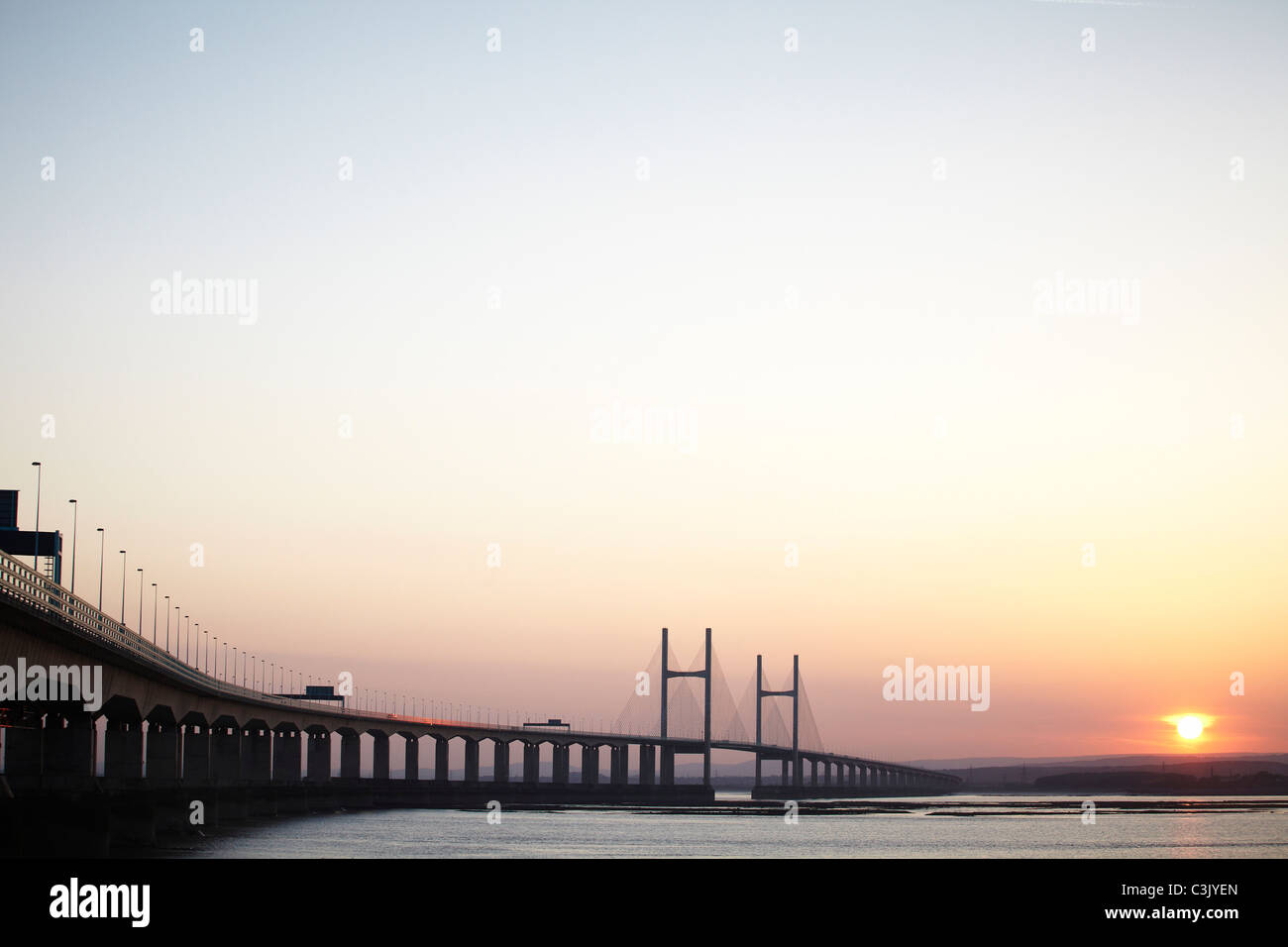 The Second River Severn Bridge Crossing at Dusk. The Bridge connects ...