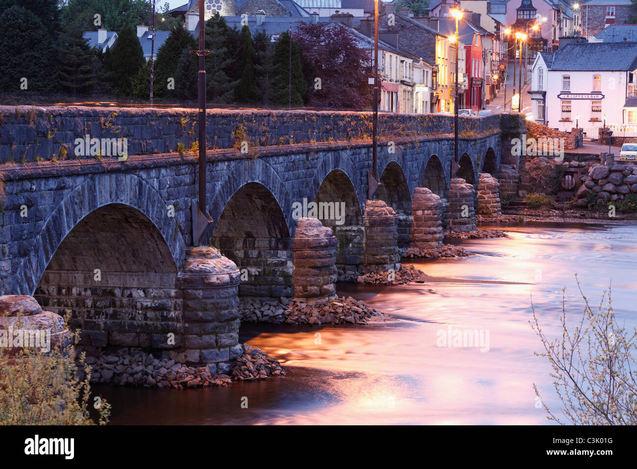 Ireland, County Kerry, Killorglin, View of stone bridge over river ...