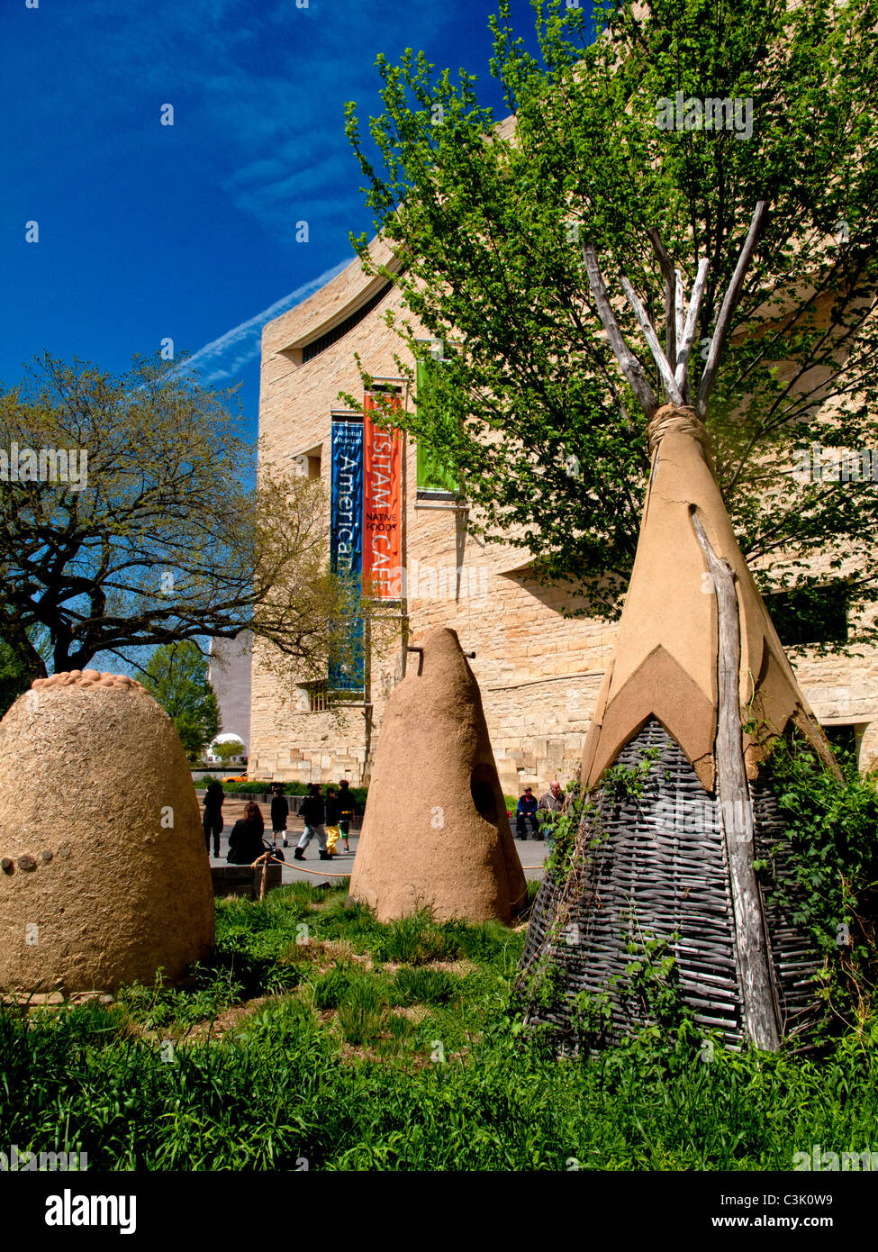 Re-creations of Native American shelters frame the National Museum of ...