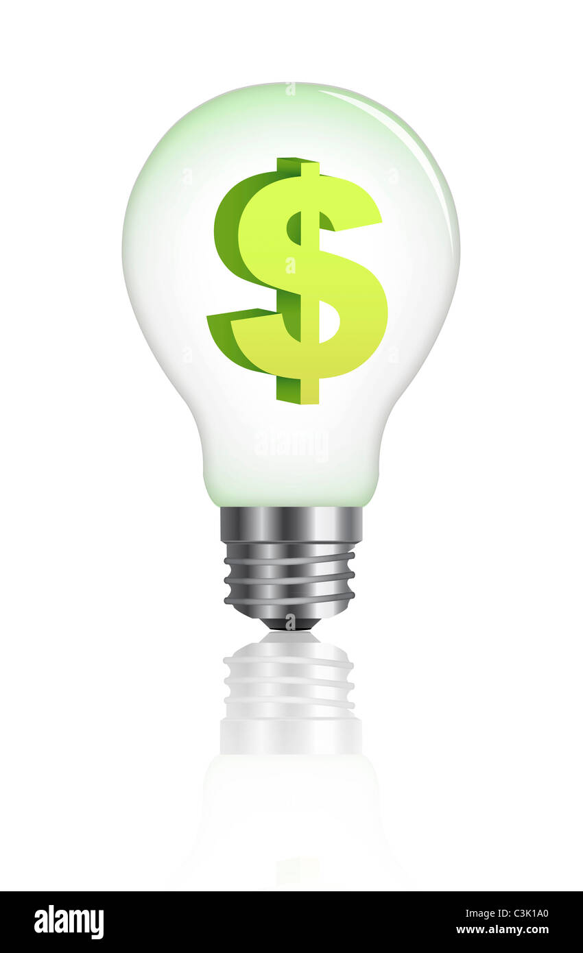 Dollar sign in lightbulb on white background Stock Photo - Alamy