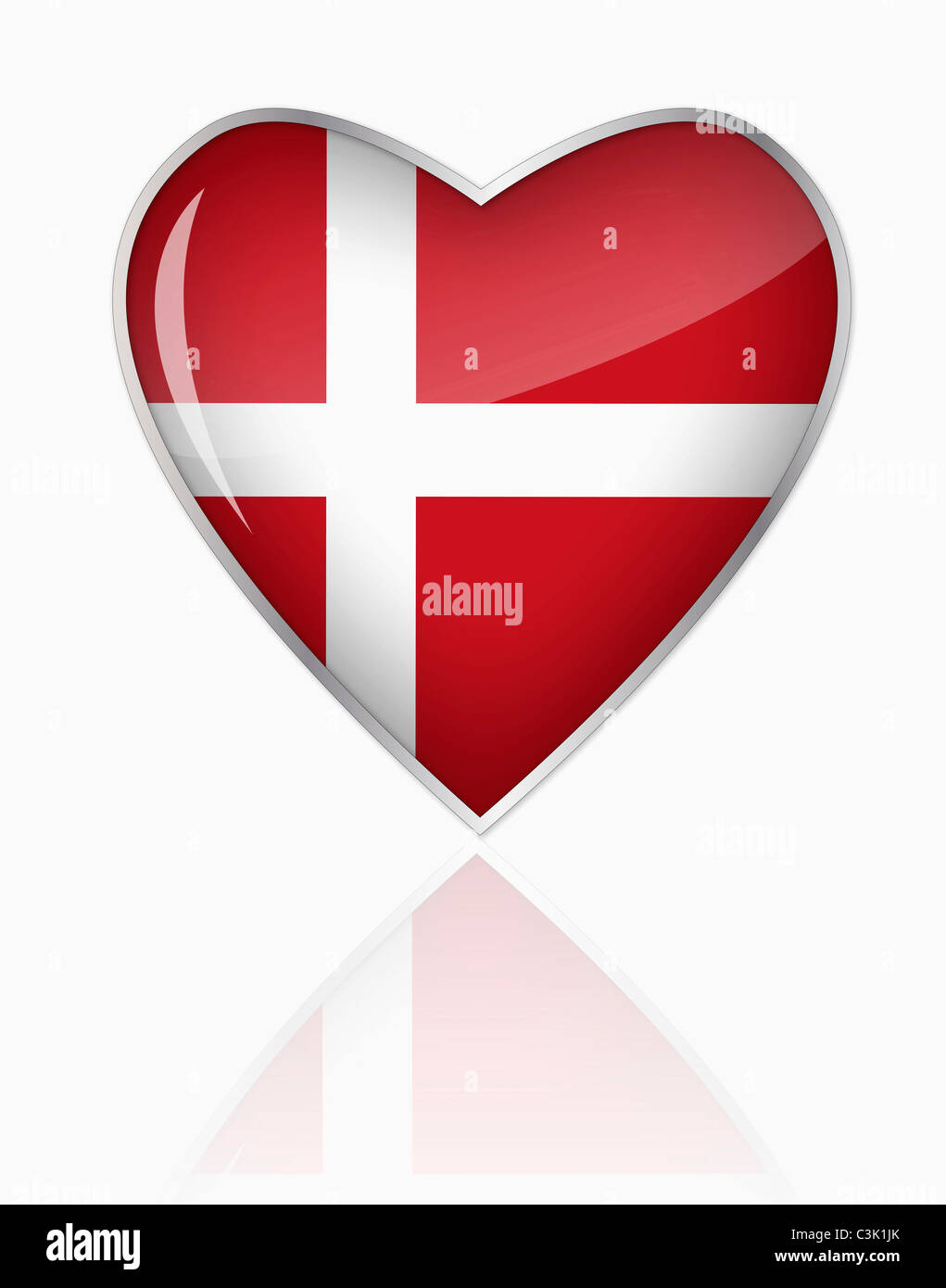Danish flag in heart shape on white background Stock Photo - Alamy
