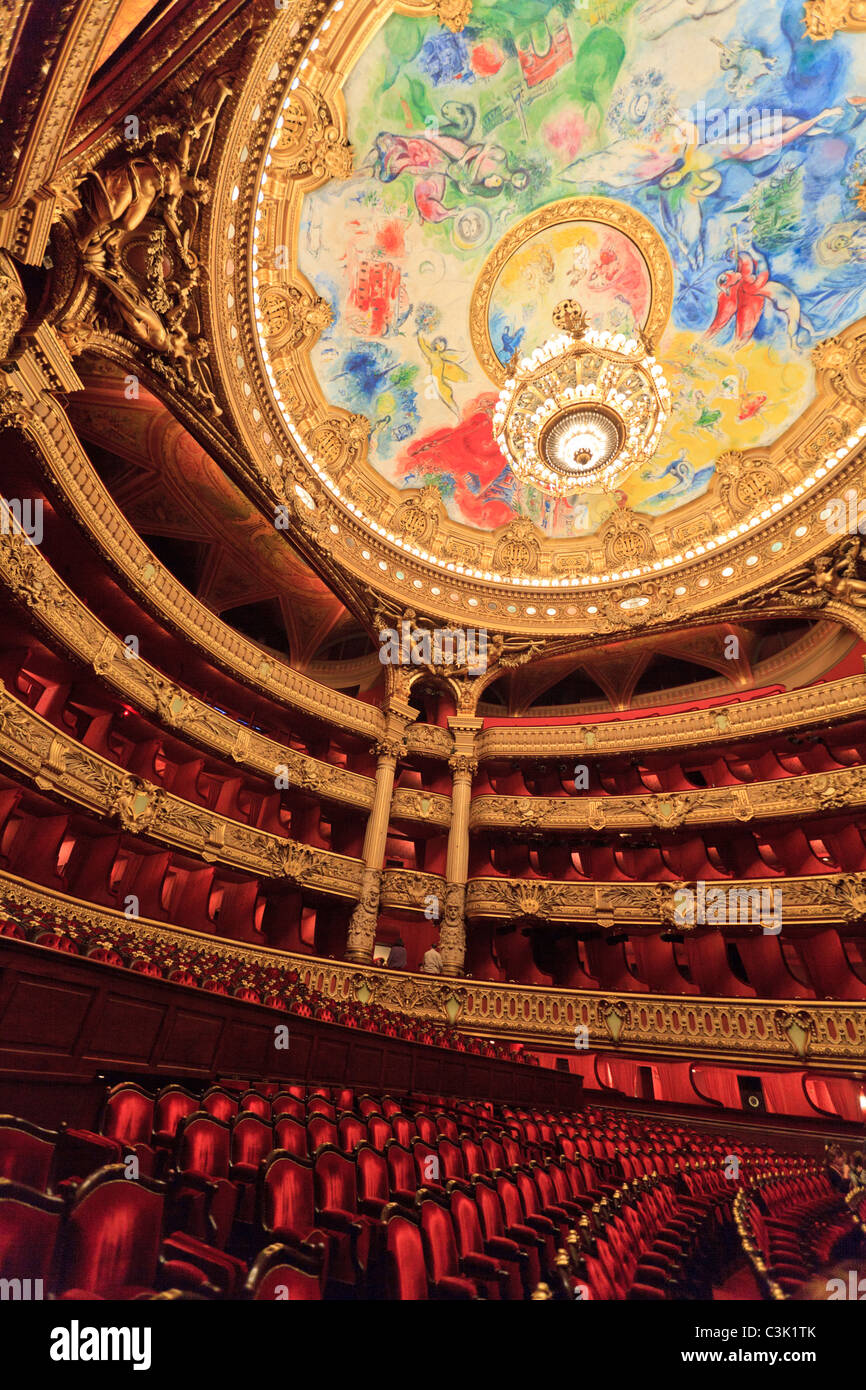 The ceiling of the auditorium by Marc Chagall at the Opera Garnier ...