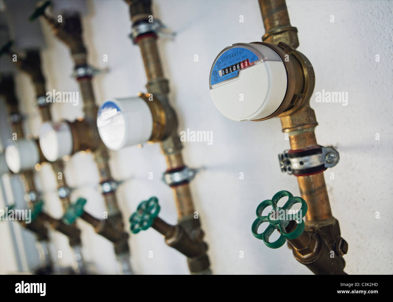 Germany, Water pipe with water meters Stock Photo - Alamy