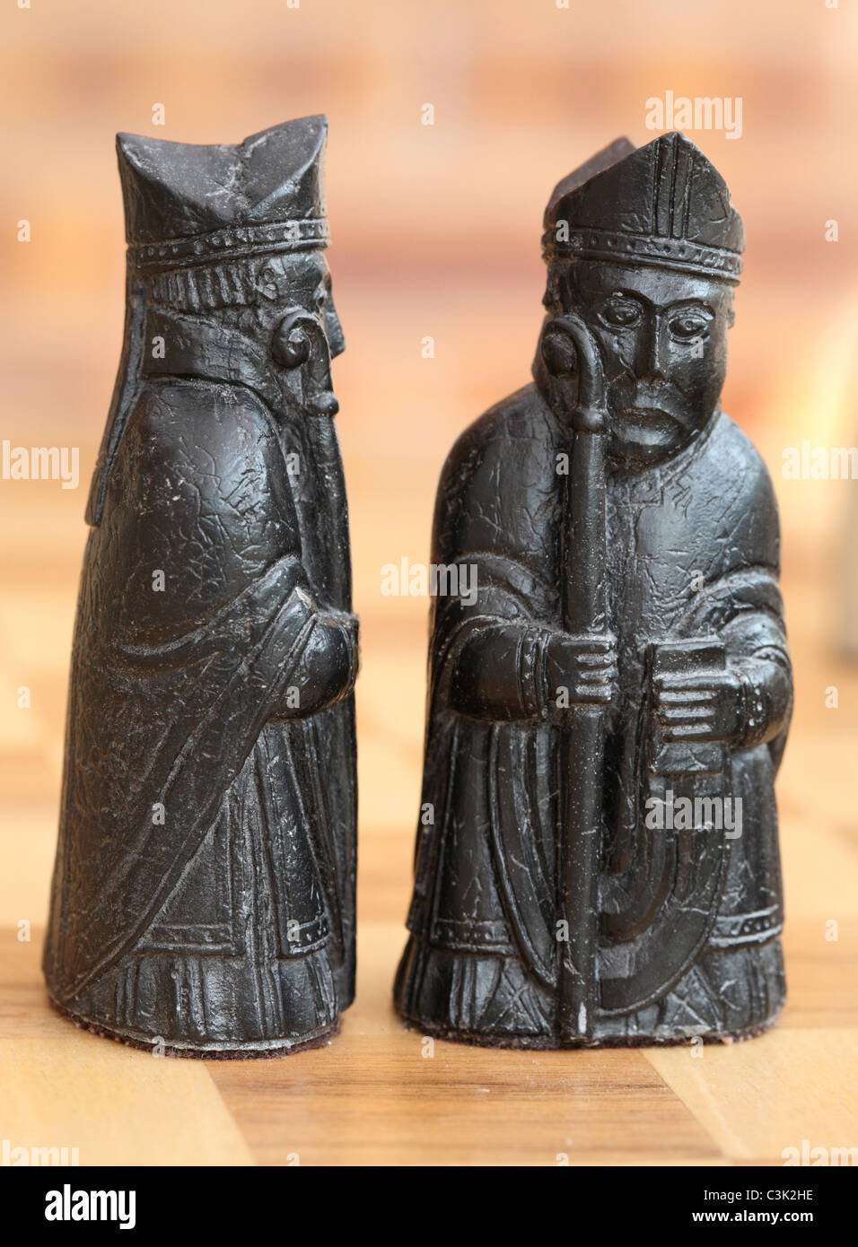 Two black bishops from Isle of lewis chess set Stock Photo - Alamy