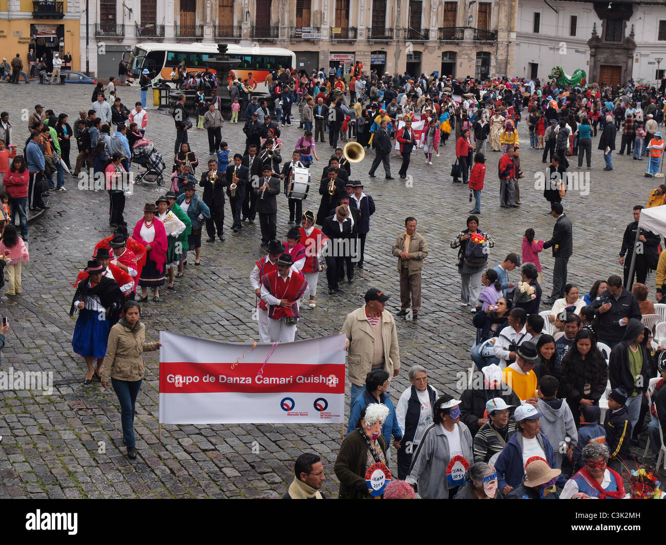 In Quito Ecuador folkloric and traditional dance groups parade through ...