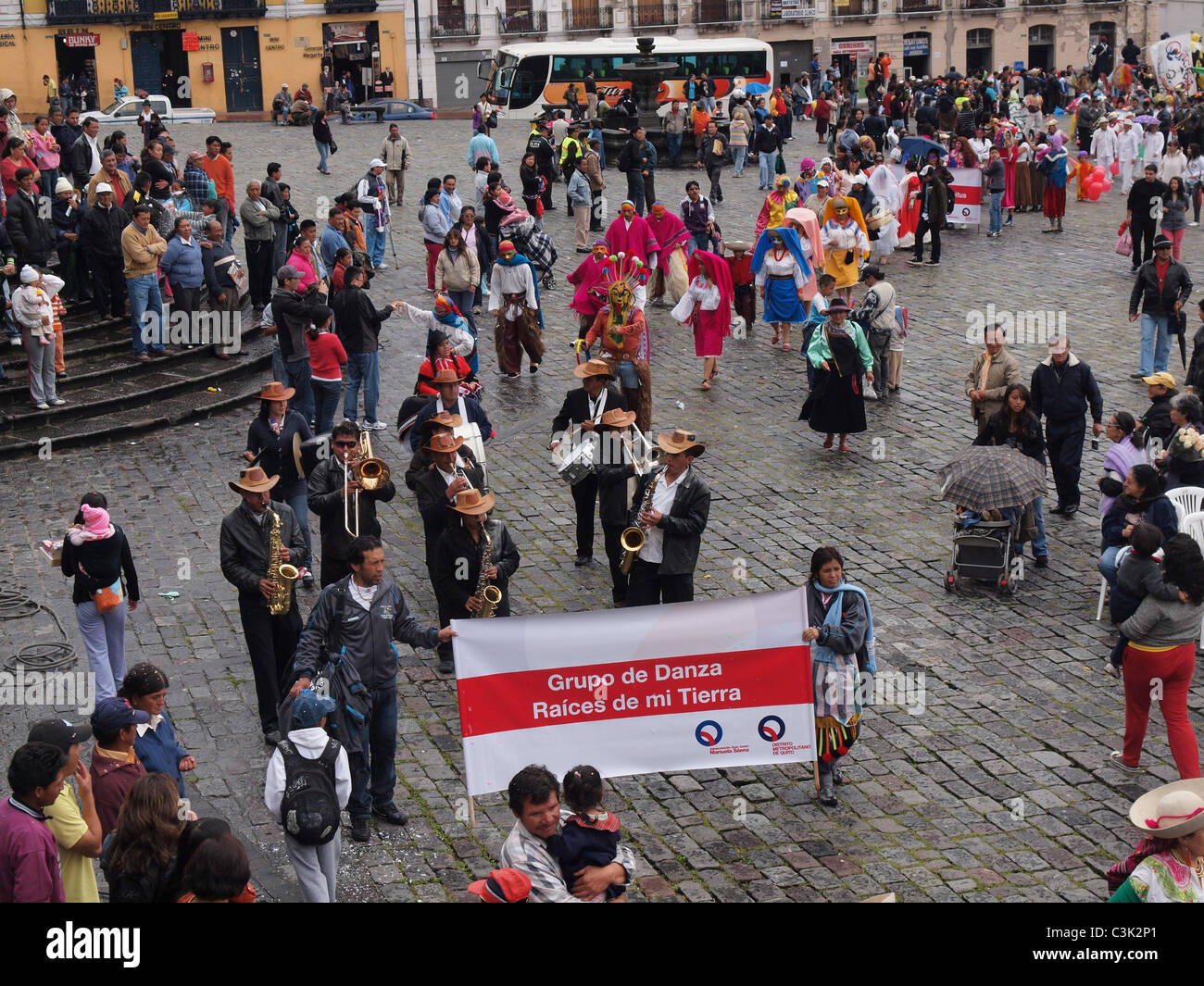 In Quito Ecuador folkloric and traditional dance groups parade through ...