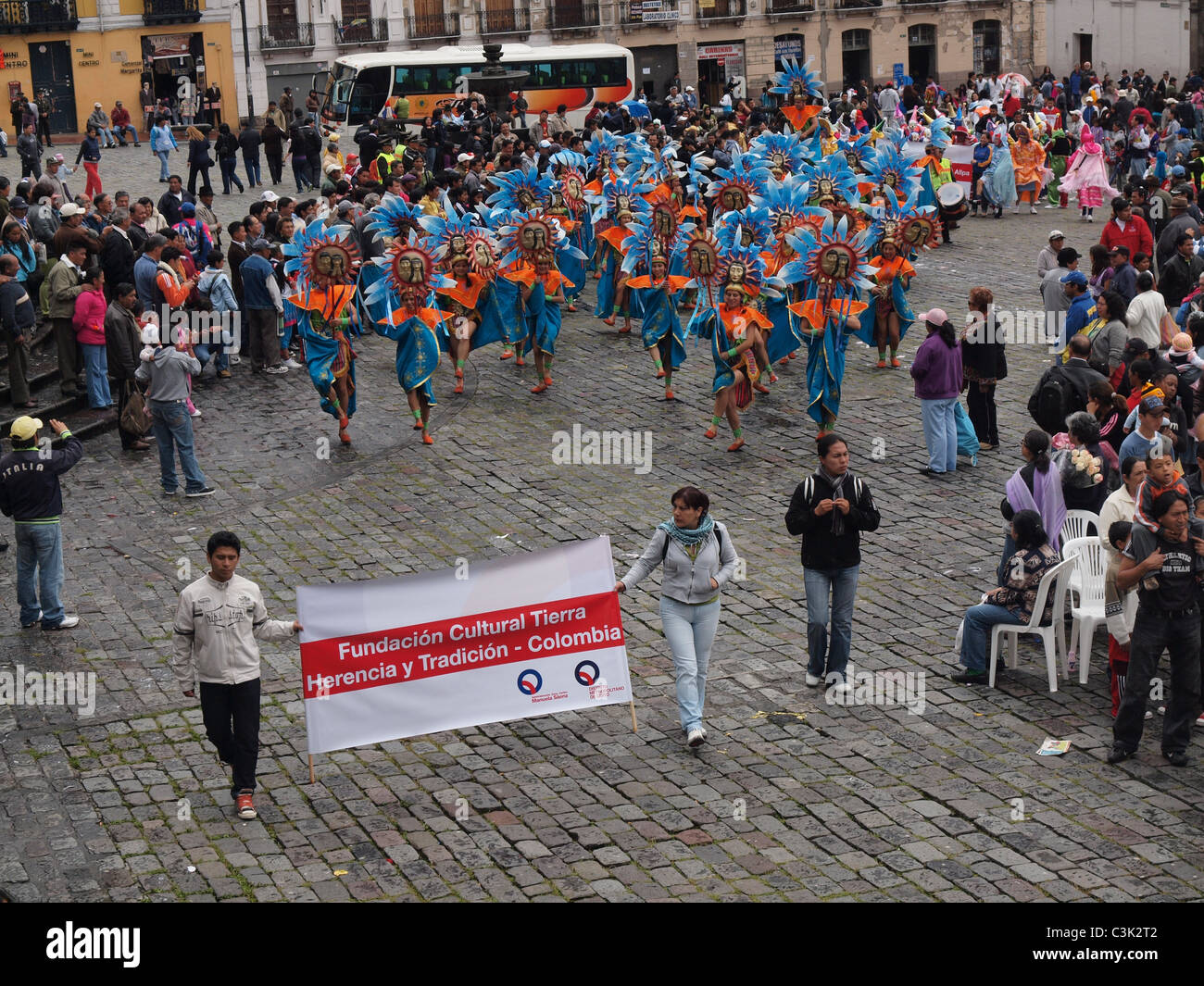 One of the dance groups that parade through the streets of Quito during ...