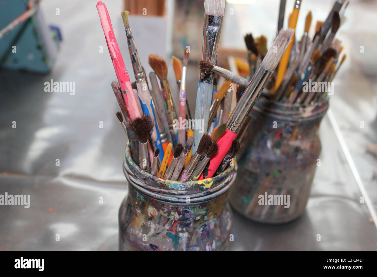 Close up of paint brushes Stock Photo - Alamy