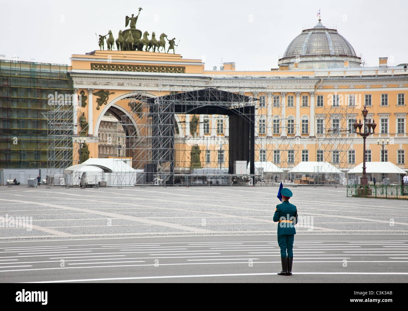 Russian soldier standing along at Palace Square in Saint-Petersburg ...