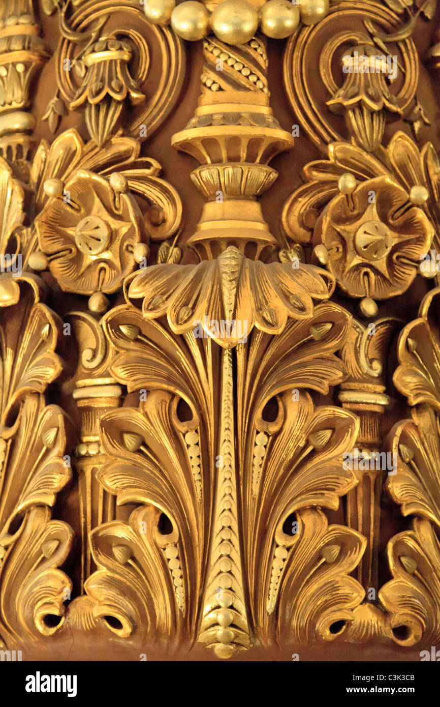 Detail of the decorated columns in the Grand Foyer at the Opera Garnier ...
