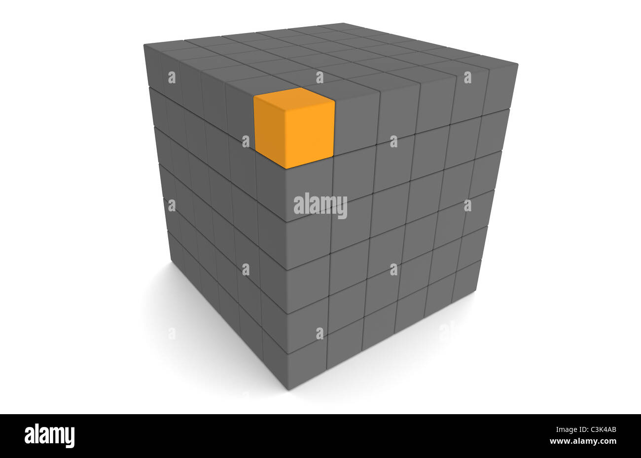 Missing piece. Cube, dark Gray and with one orange Block Stock Photo ...