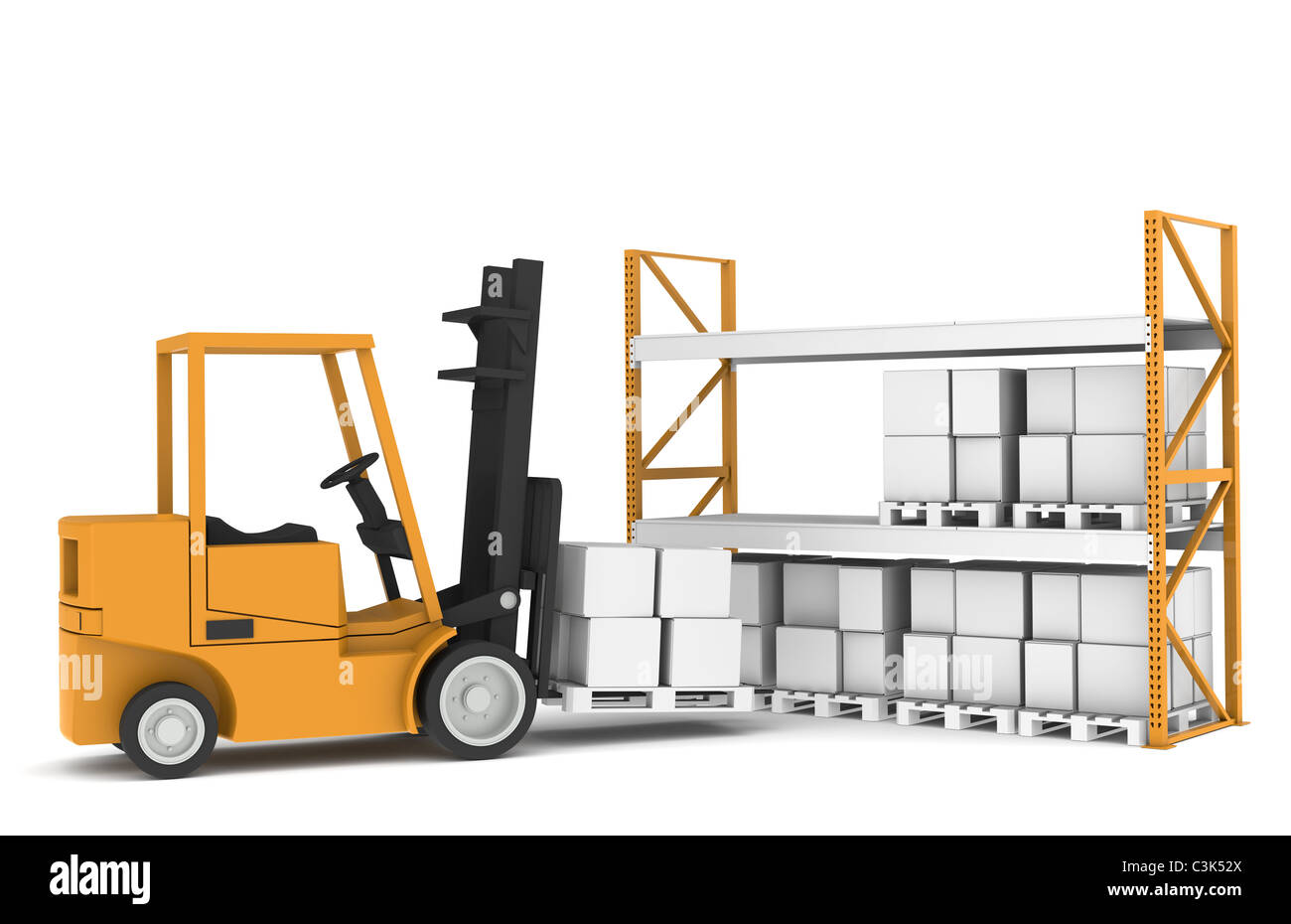 Forklift and shelves. Forklift loading Pallet Rack. Part of a Warehouse ...