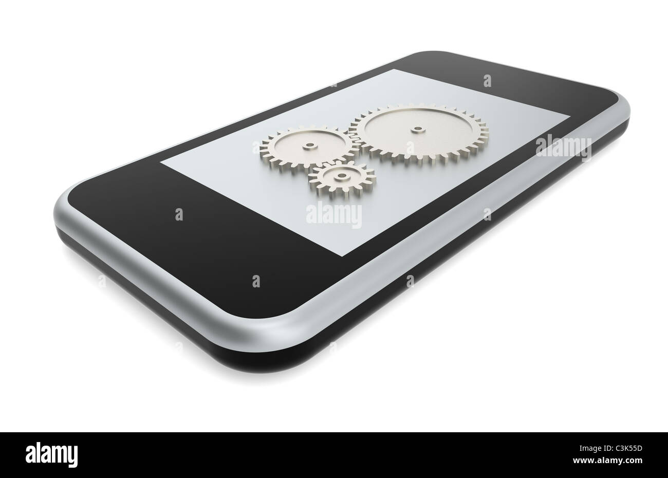 Mobile Phone. Mobile Phone with gears. Brushed Steel Stock Photo - Alamy
