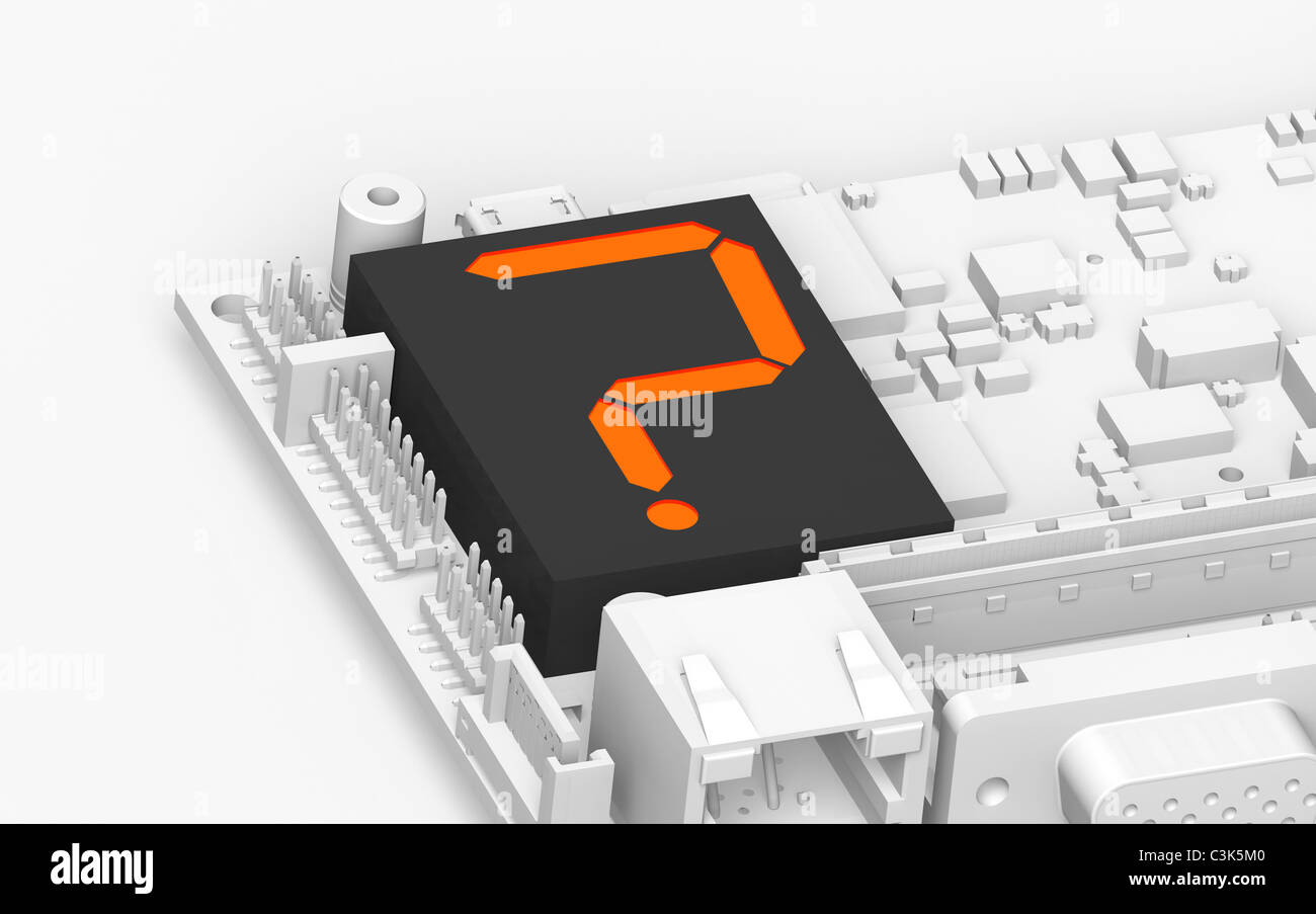 FAQ Hardware. Circuit board with a Led Display showing a question mark ...
