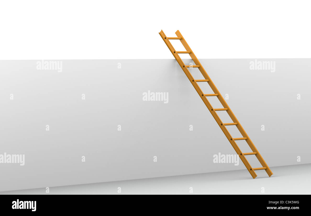 Corporate ladder. Orange Ladder leaning against a wall Stock Photo - Alamy