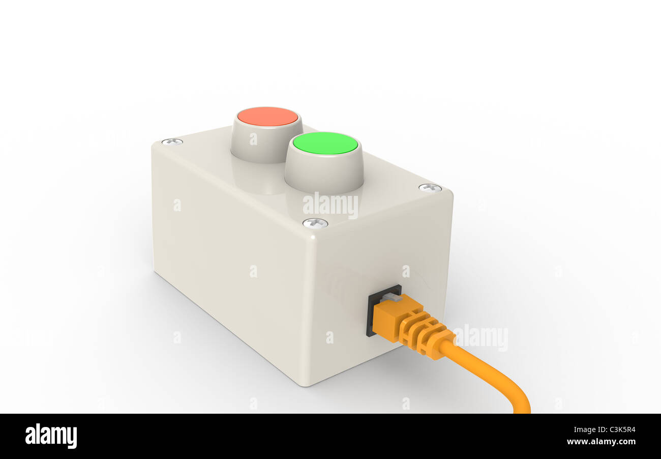 Red an Green buttons with Network Cable Stock Photo - Alamy