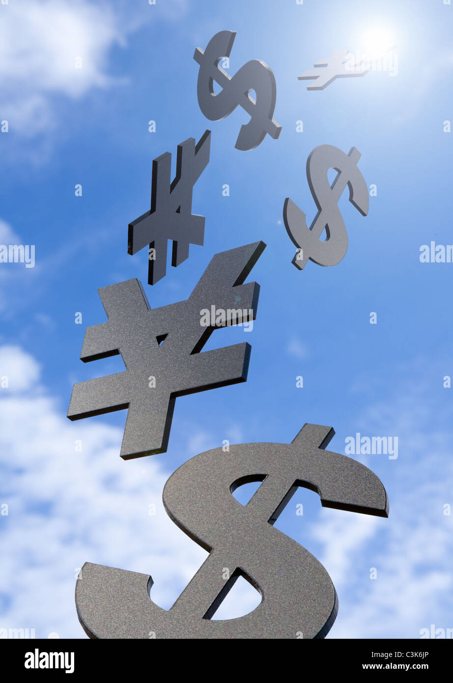 Blue sky and currency signs Stock Photo - Alamy