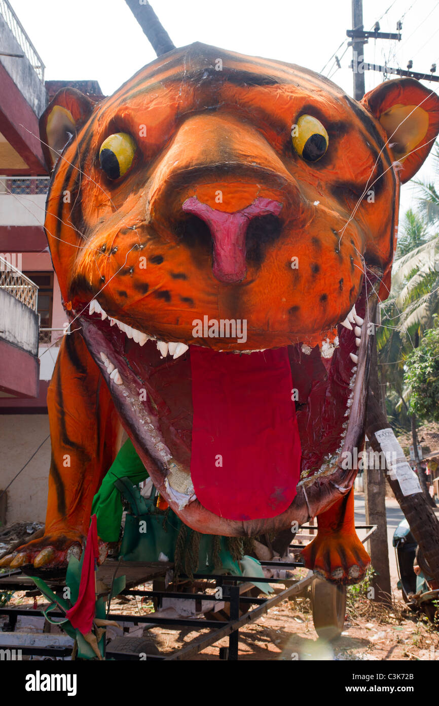 A large pappier mache' model of a tiger fabricated on a float for the ...