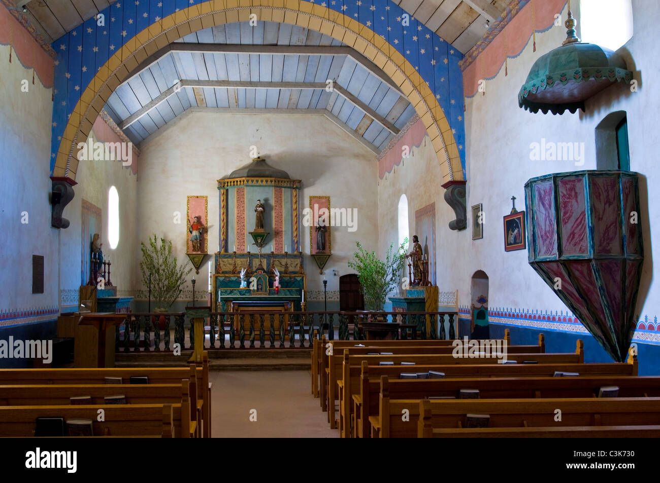 Chapel and altar at the Mission San Antonio de Padua, Monterey County ...