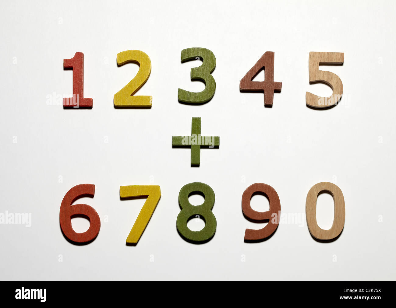 Row wooden number toys Stock Photo - Alamy
