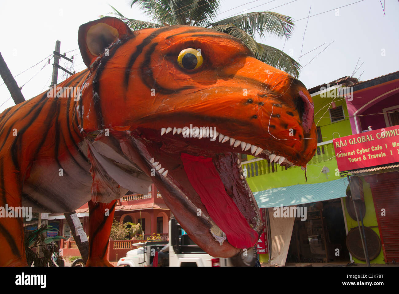 A large pappier mache' model of a tiger fabricated on a float for the ...