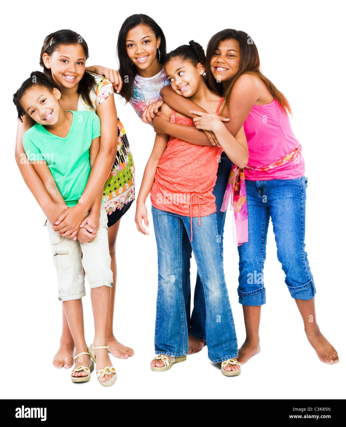 African American friends standing together and posing isolated over ...