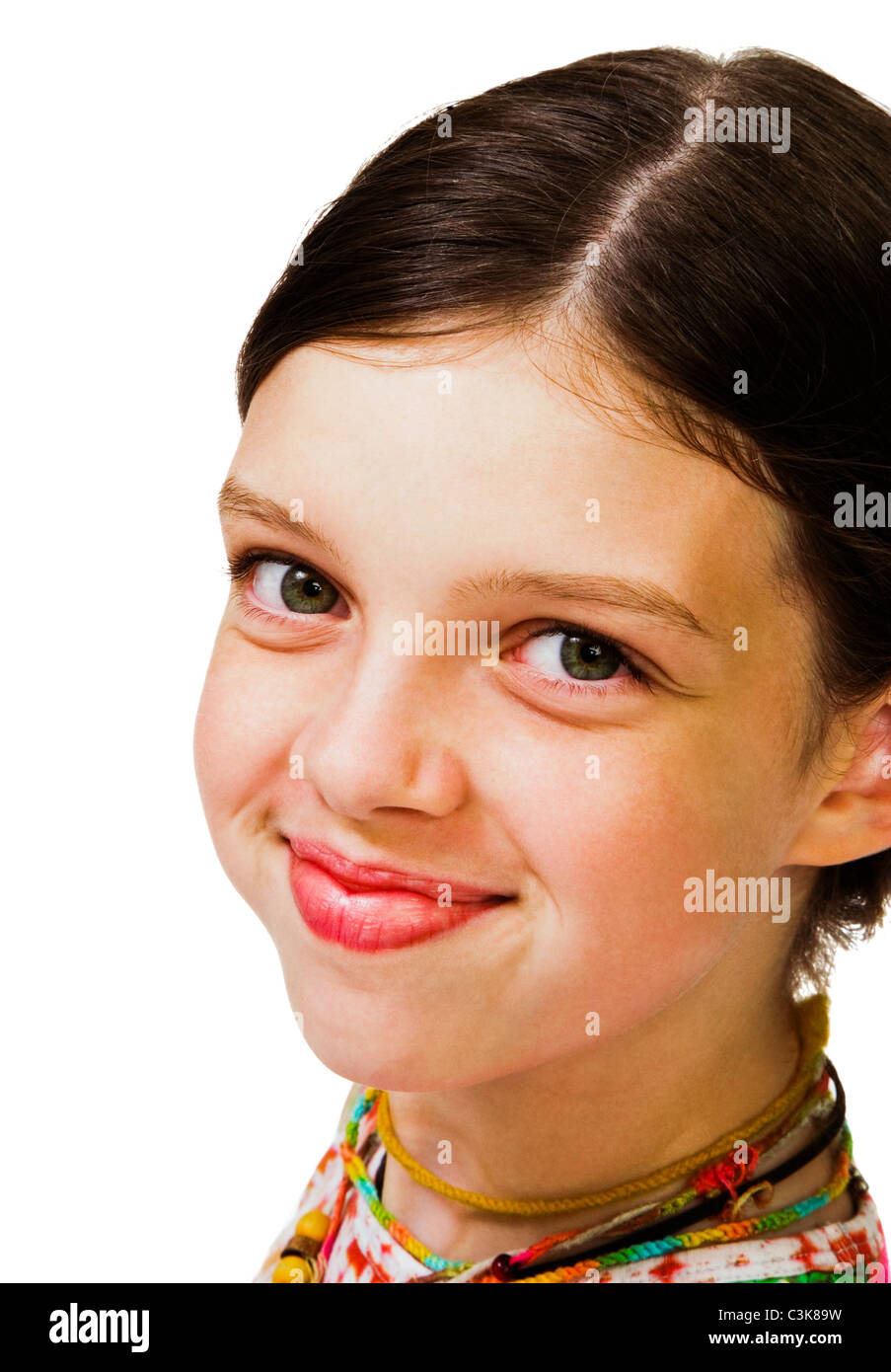 Smiling girl posing isolated over white Stock Photo - Alamy
