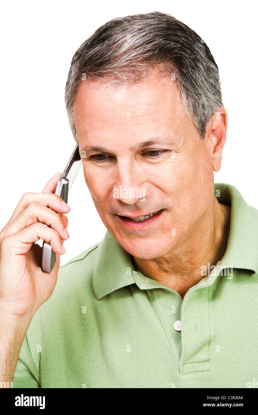 Man using a mobile phone isolated over white Stock Photo - Alamy