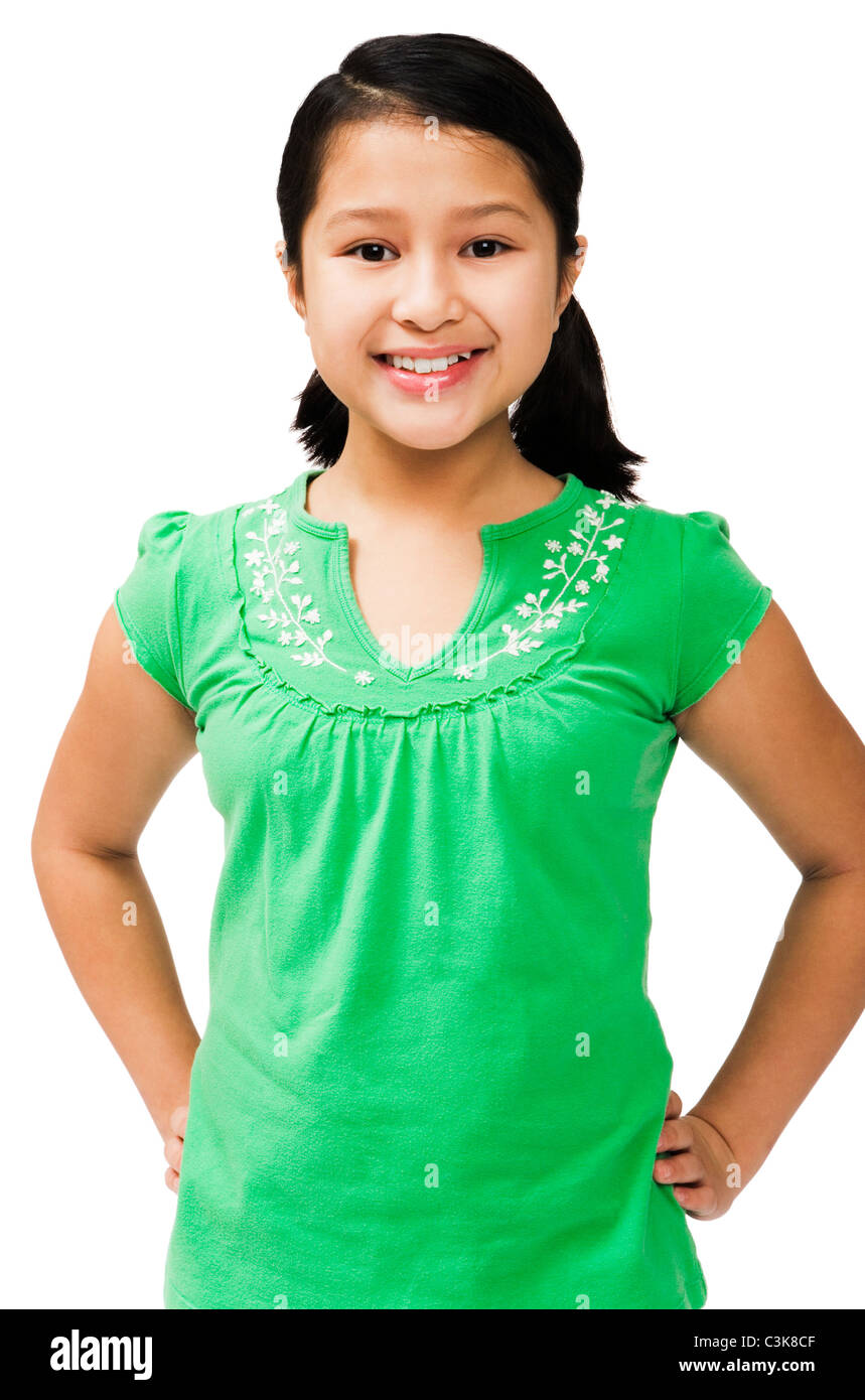 Happy girl posing and standing isolated over white Stock Photo - Alamy
