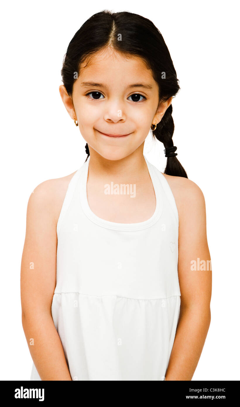 Girl standing and smiling isolated over white Stock Photo - Alamy
