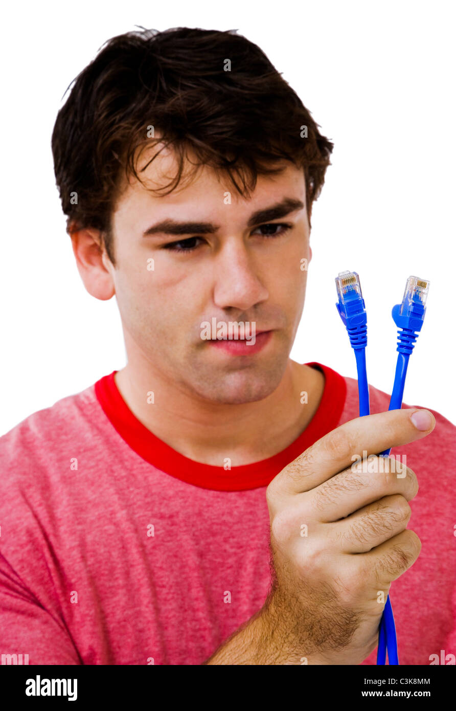 Ethernet rj45 cable isolated over white studio background Stock Photo ...