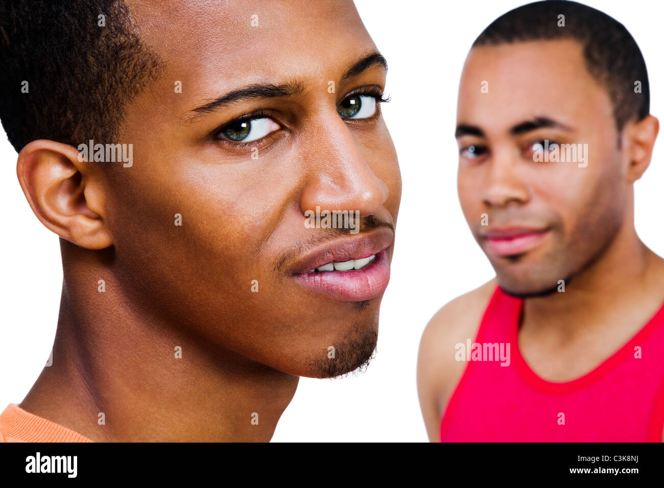 Smiling friends posing isolated over white Stock Photo - Alamy