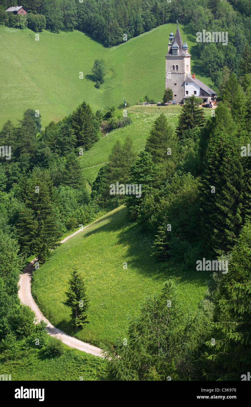 Austria, Styria, Eisenerz, Schichtturm, View of building with trees ...