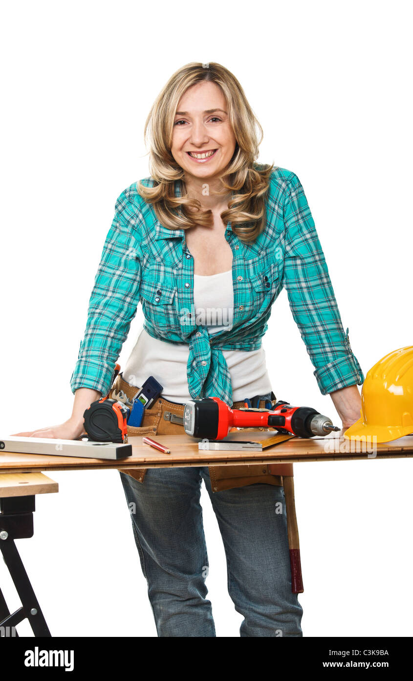 fine portrait of woman at work isolated on white background Stock Photo ...