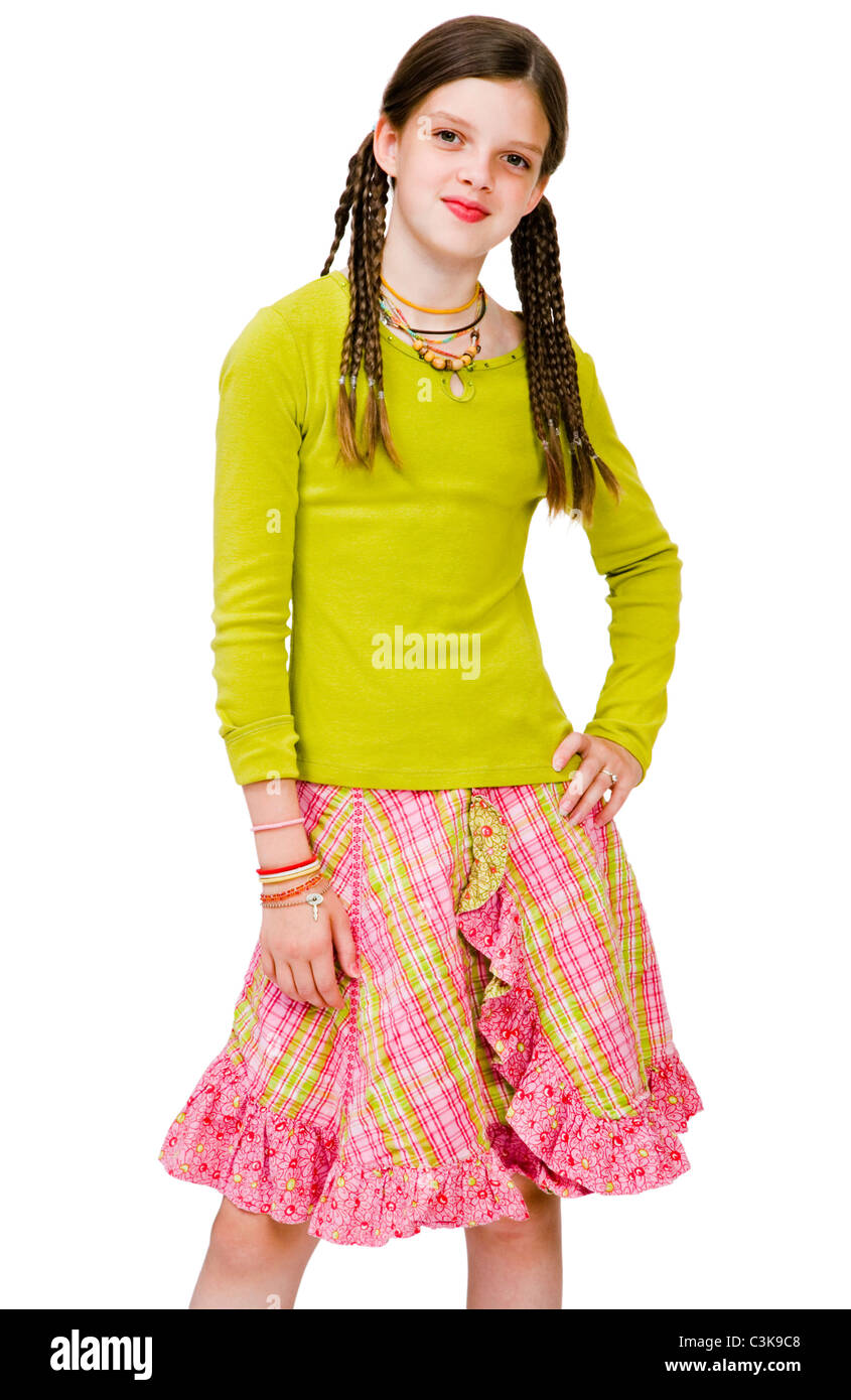 Confident girl posing and smiling isolated over white Stock Photo - Alamy