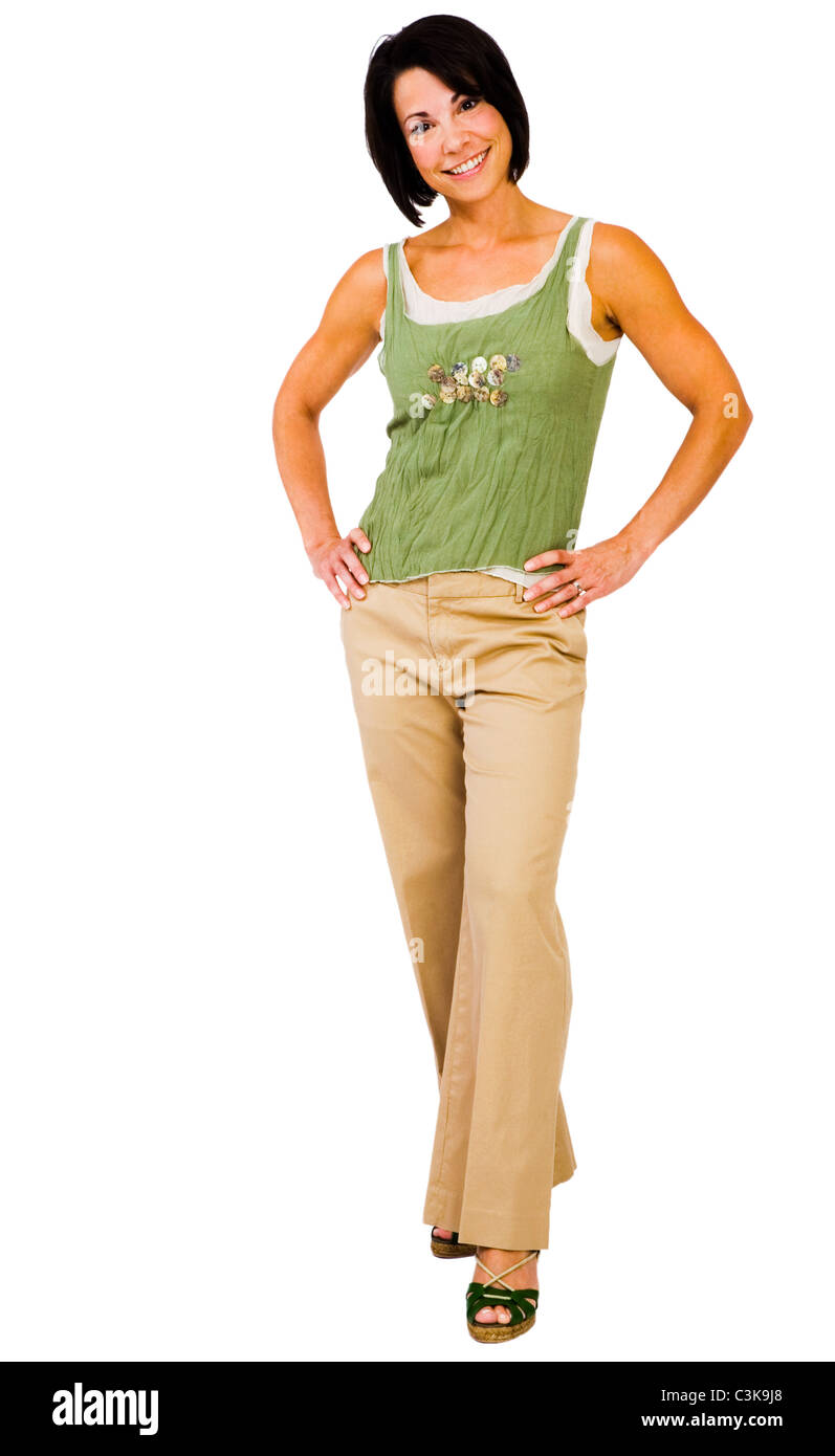 Fashion model posing and smiling isolated over white Stock Photo - Alamy