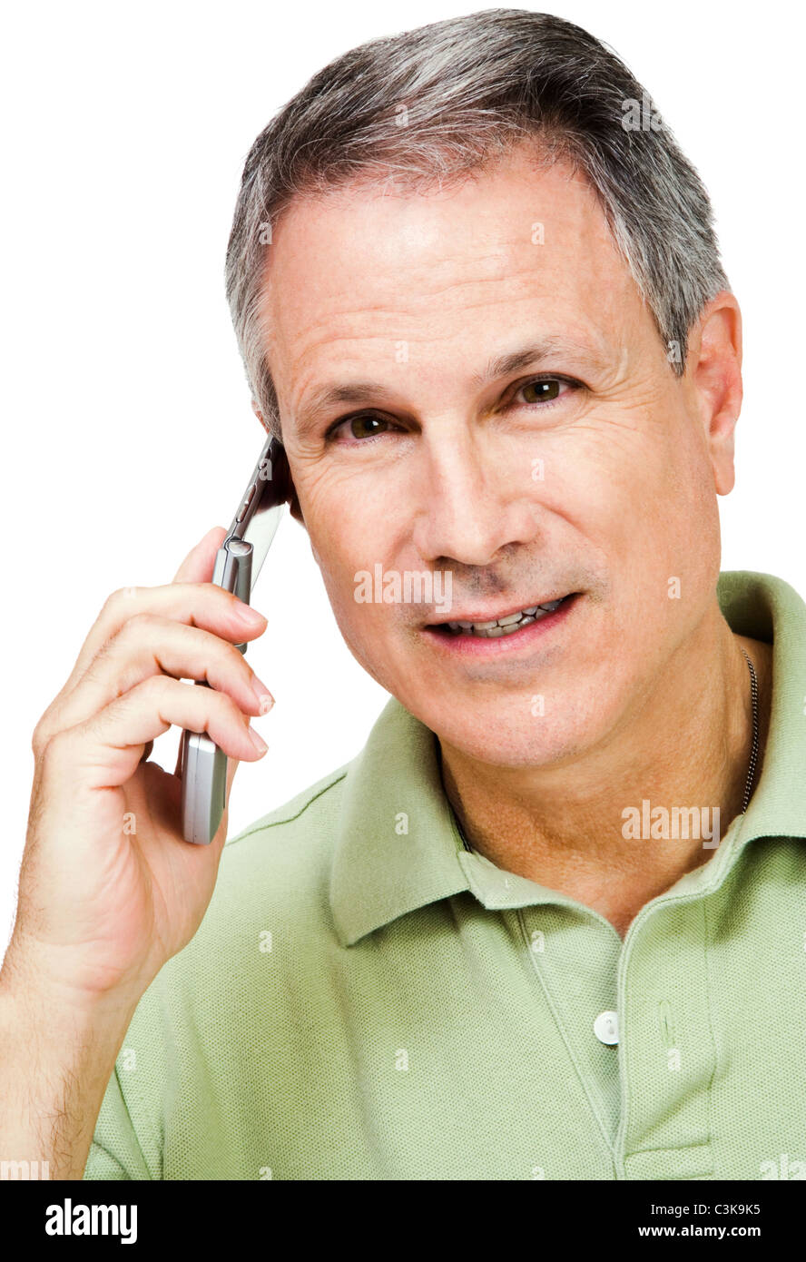 Portrait of a man on the phone isolated over white Stock Photo - Alamy