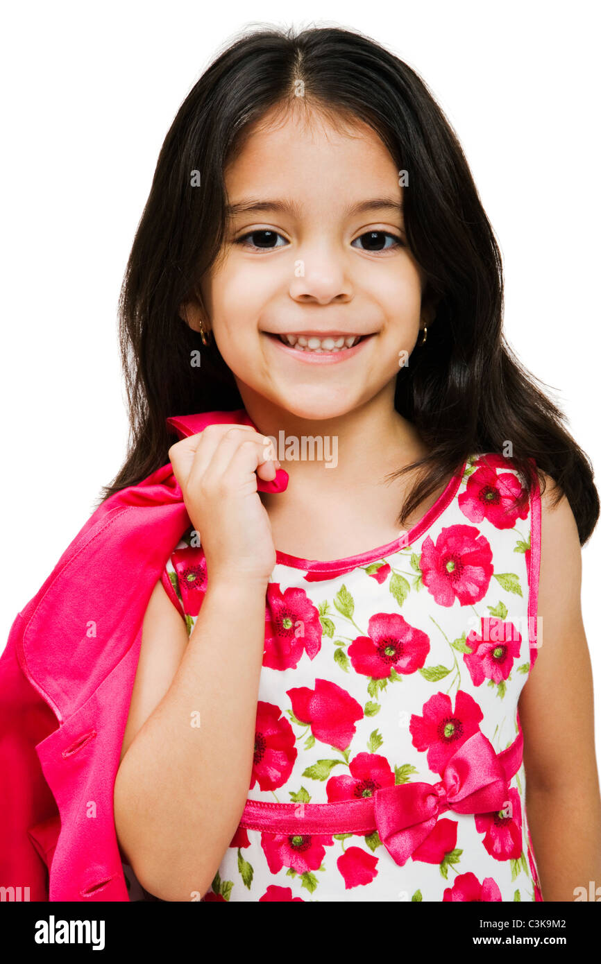 Girl standing and smiling isolated over white Stock Photo - Alamy