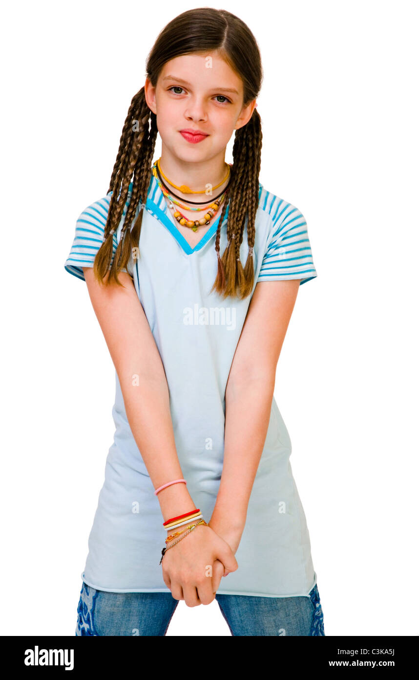 Confident girl posing and smiling isolated over white Stock Photo - Alamy