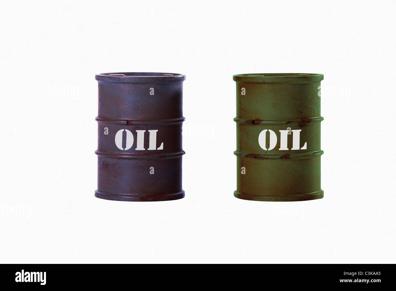 Two oil drums on white background Stock Photo - Alamy