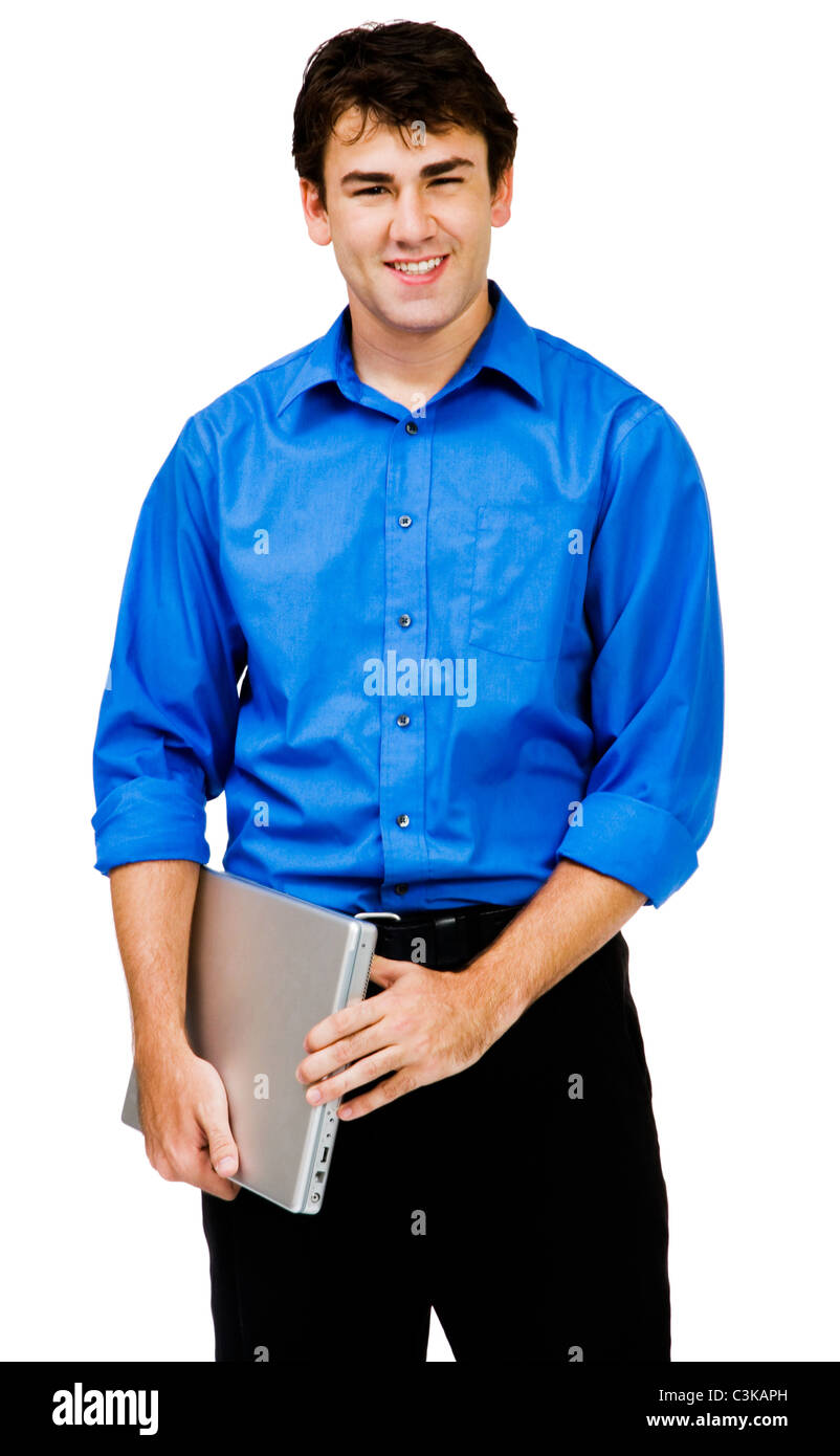 Happy man holding laptop hi-res stock photography and images - Alamy