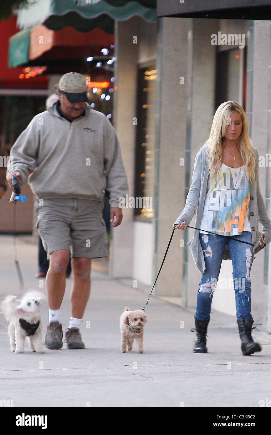 Ashley Tisdale and her father, Mike Tisdale, walk their dog in Toluca ...