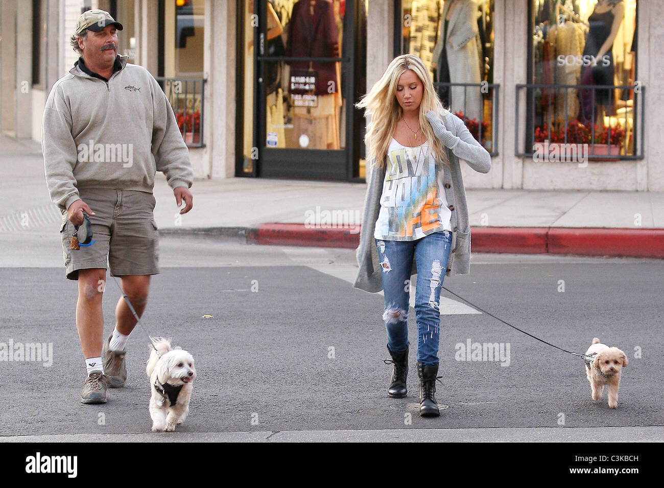 Ashley Tisdale and her father, Mike Tisdale, walk their dog in Toluca ...