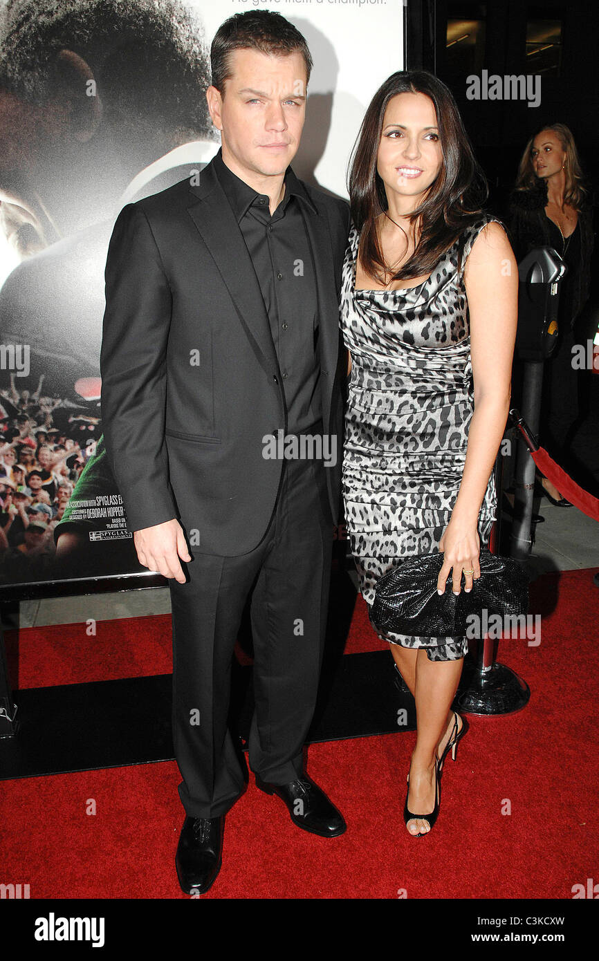Matt Damon and wife Luciana The Los Angeles premiere of 'Invictus' held ...